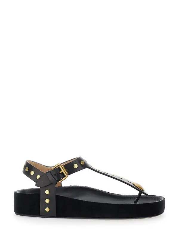 Isabel Marant Étoile Enore' Black Sandals With Stud Details In Leather - Multicolor