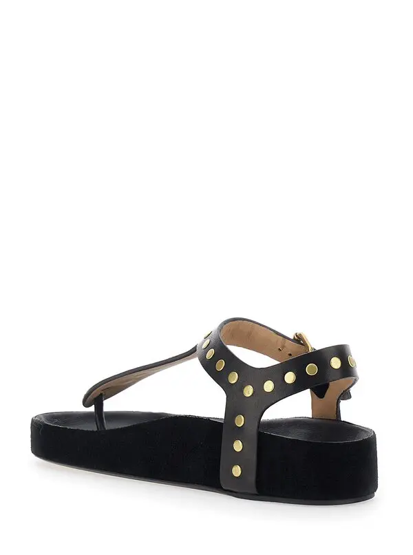 Isabel Marant Étoile Enore' Black Sandals With Stud Details In Leather - Multicolor