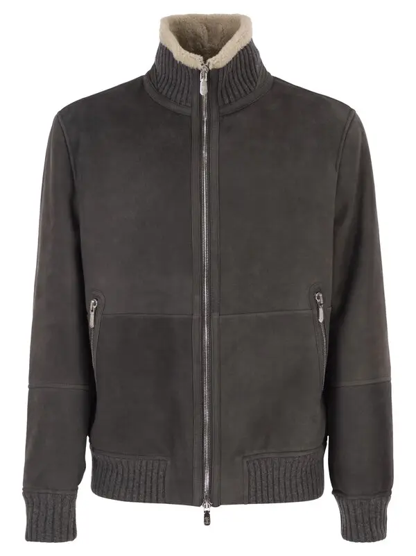 Brunello Cucinelli Shearling Aviator Jacket With Cashmere Knit Details - Multicolor