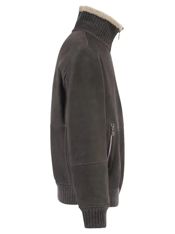 Brunello Cucinelli Shearling Aviator Jacket With Cashmere Knit Details