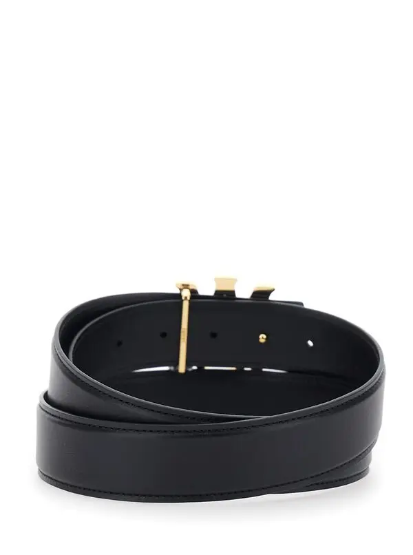 Amiri Black Belt With Logo Buckle In Leather For