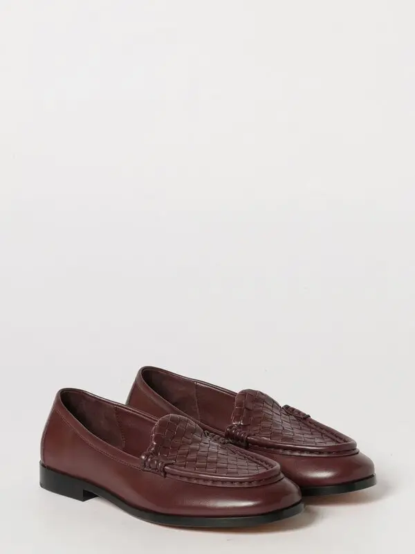 Bottega Veneta Silenzio Intrecciato Leather Loafers With Low Heel - Red