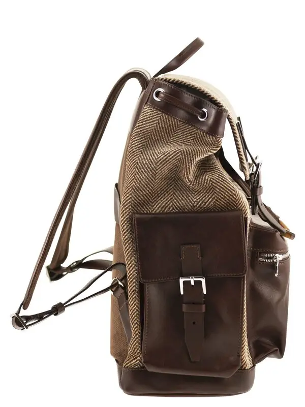 Brunello Cucinelli Herringbone-texture Backpack With Leather Trims