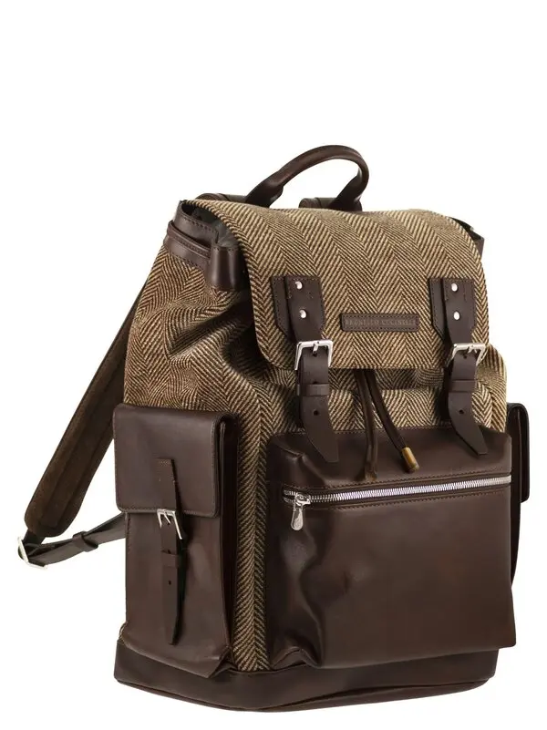 Brunello Cucinelli Herringbone-texture Backpack With Leather Trims