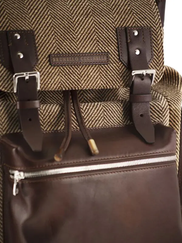 Brunello Cucinelli Herringbone-texture Backpack With Leather Trims
