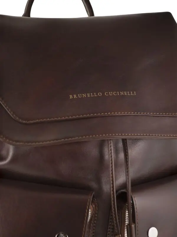 Brunello Cucinelli Leather Backpack With Utility Pockets