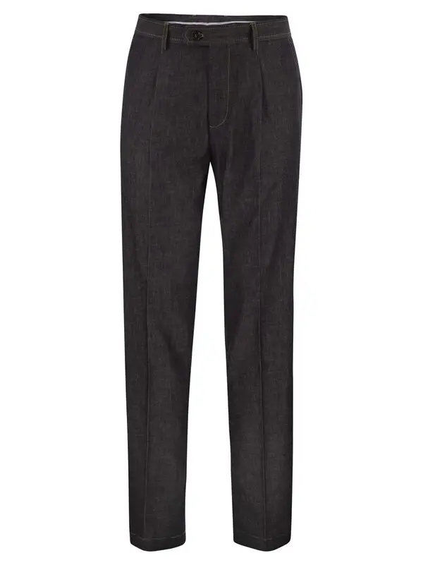 Brunello Cucinelli Tailored Cotton Denim Trousers With Pleats - Multicolor