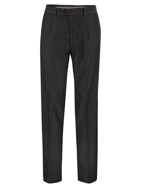 Brunello Cucinelli Tailored Cotton Denim Trousers With Pleats - Multicolor