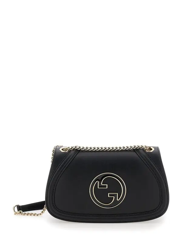 Gucci Blondie Small' Handbag With Metallic Gg Crossover On The Front And Chain Shoulder Strap In Leather - Black