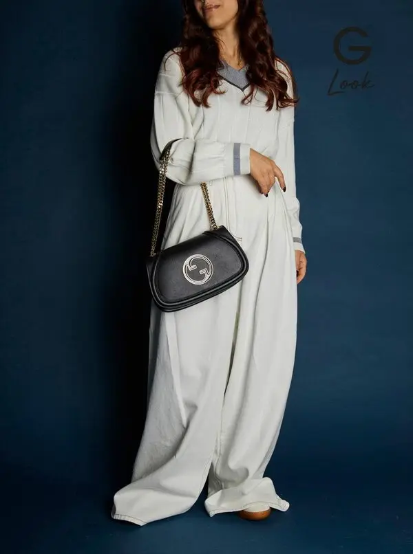 Gucci Blondie Small Handbag With Metallic Gg Crossover - Black