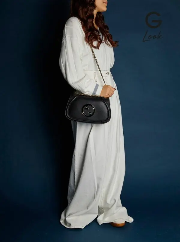 Gucci Blondie Small Handbag With Metallic Gg Crossover - Black