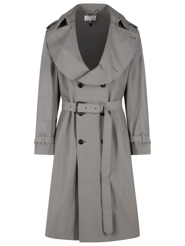 MAISON MARGIELA Grey Cotton Blend Trench Coat With Folded Collar - Gray