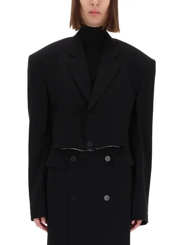 Balenciaga Single Breasted Cut Off Jacket - Black