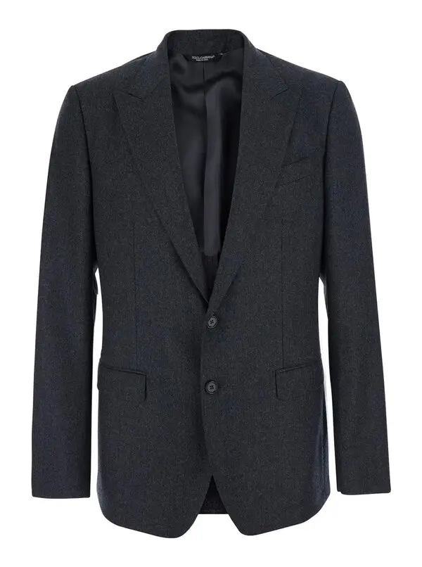 Dolce & Gabbana Grey Single-breasted Jacket With Notched Revers In Wool Blend For