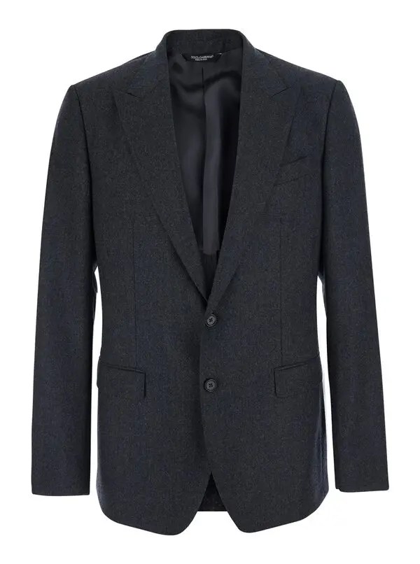 Dolce & Gabbana Grey Single-breasted Jacket With Notched Revers In Wool Blend For - Multicolor