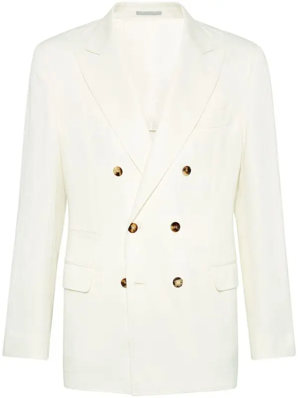 Brunello Cucinelli Linen Blend Double-breasted Jacket - Multicolor