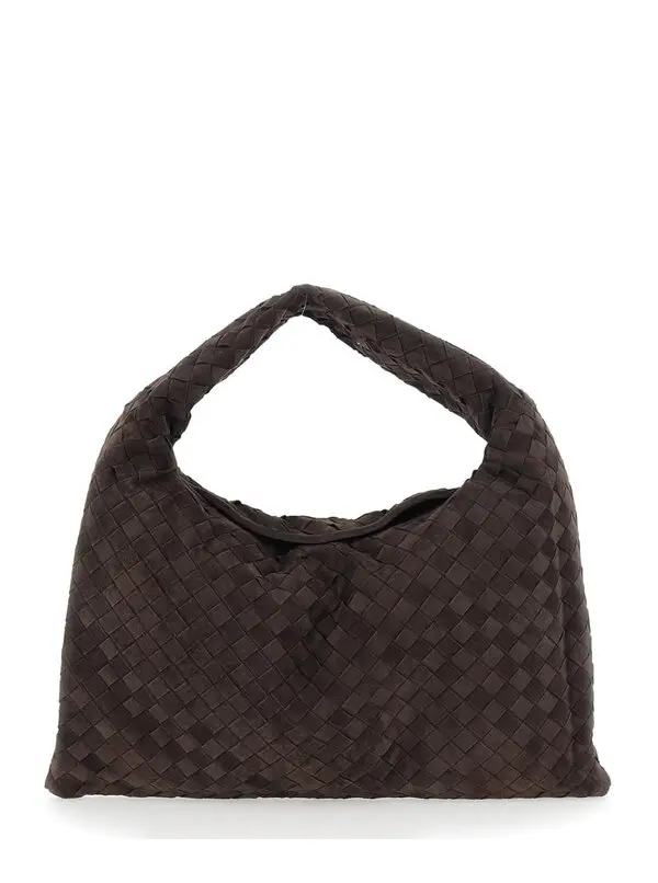 Bottega Veneta Hopì Shoulder Bag With Top Handle And Intreccio Motif In Leather For - Brown
