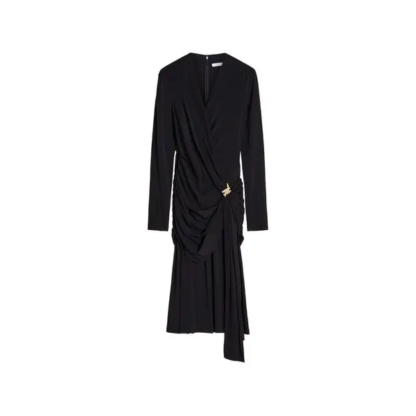 FERRAGAMO Viscose Jersey Dress With Gancini Brooch - Black
