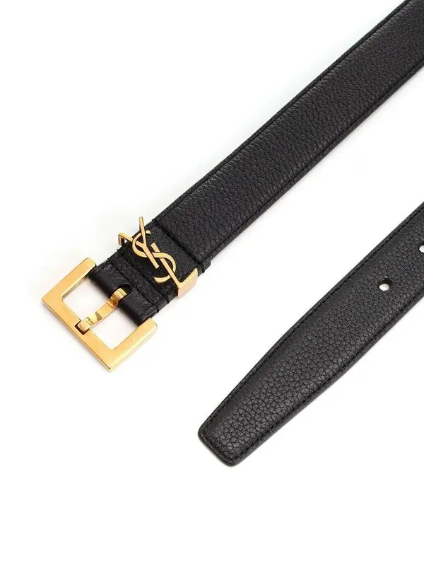 Saint Laurent Cassandre Leather Belt - Black