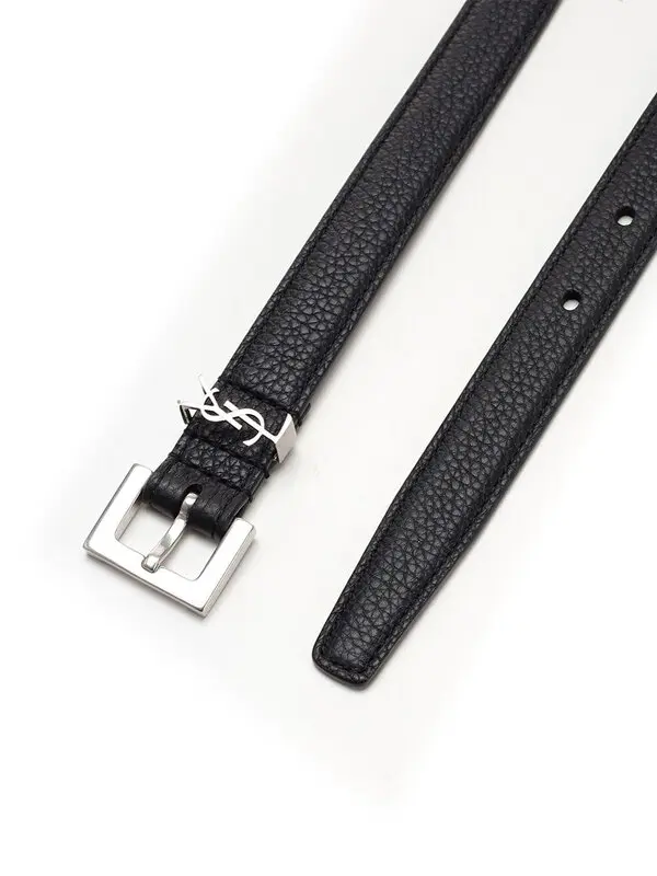 Saint Laurent Cassandre Leather Belt - Black