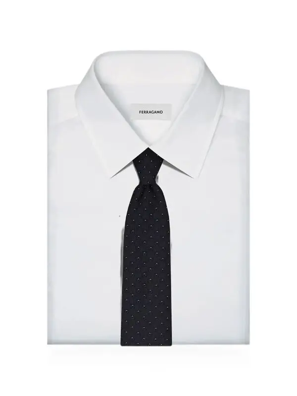 FERRAGAMO Gancini Silk Jacquard Tie - Black