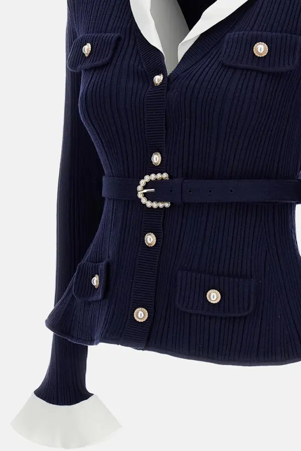 SELF-PORTRAIT Ribbed Knit Cardigan - Multicolor