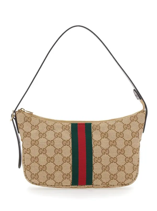 Gucci Lunetta" Gg Canvas Tote Bag With Web Detail - Cream