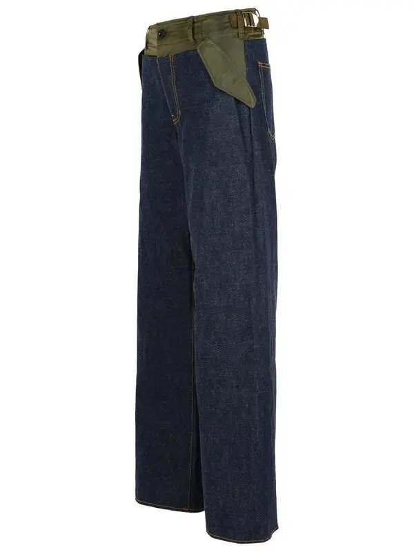 Sacai Cotton Denim Wide Leg Jeans - Blue