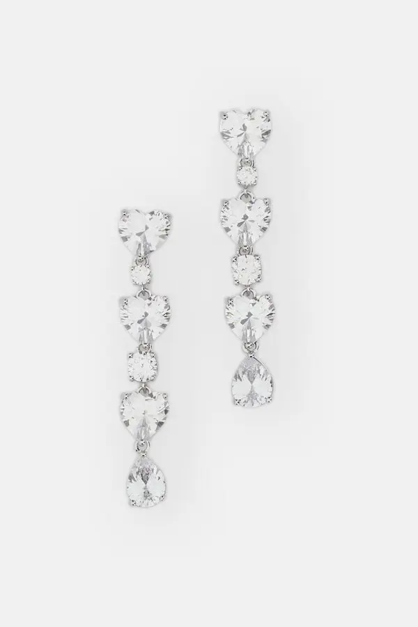 SELF-PORTRAIT Crystal Heart Tiered Earrings - Multicolor