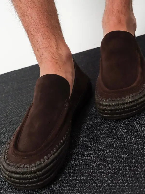 Loewe Suede And Raffia Loafers - Brown