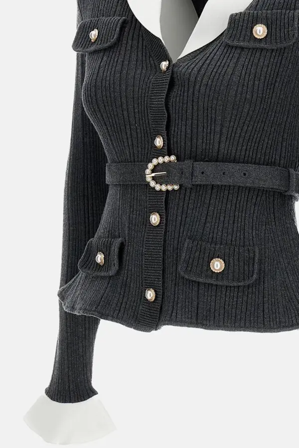 SELF-PORTRAIT Ribbed Knit Cardigan - Multicolor