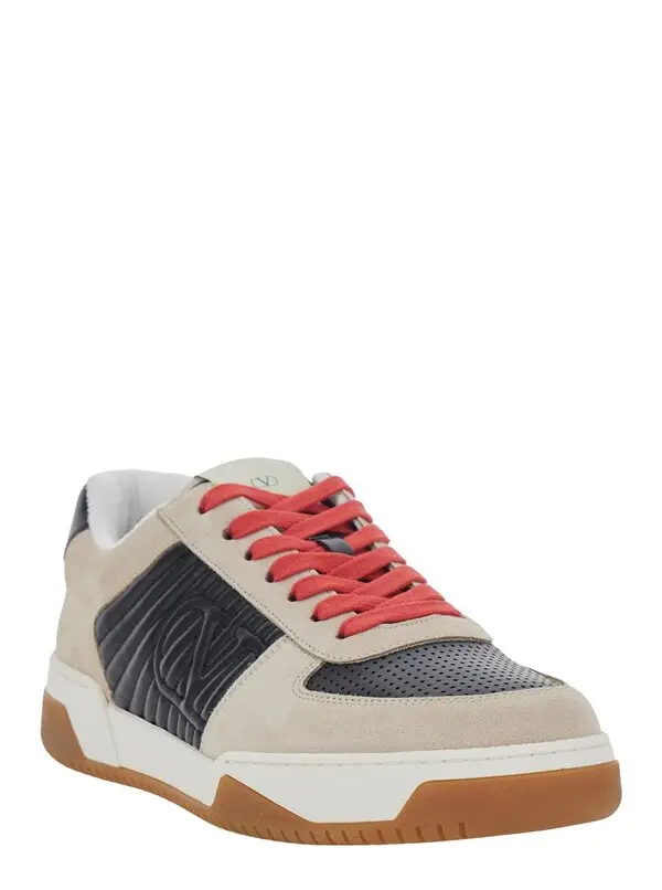 Valentino Garavani Leather And Tech Fabric Sneakers - Cream