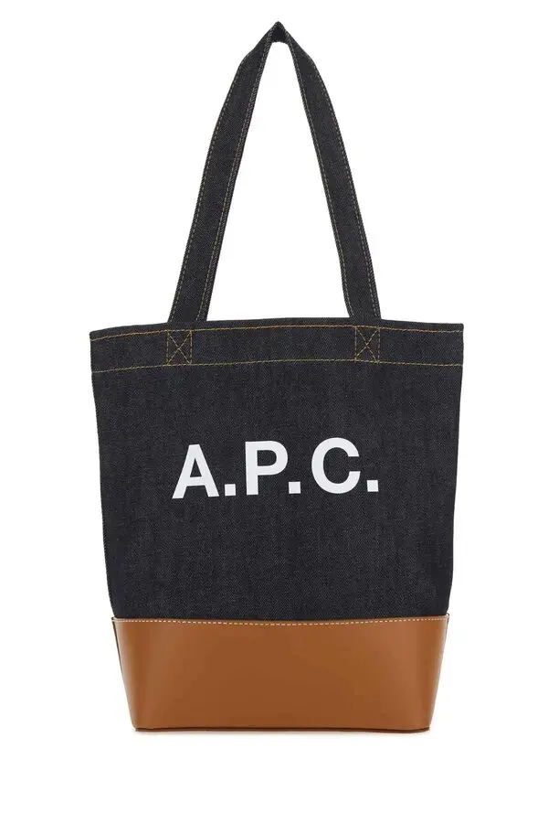 A.p.c. Two-tone Denim And Leather Axelle Shopping Bag