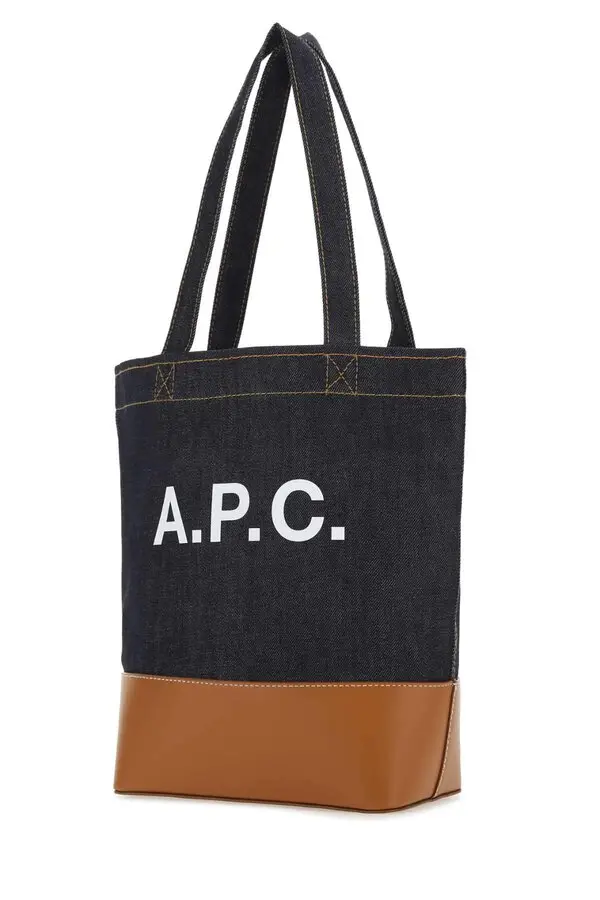 A.p.c. Two-tone Denim And Leather Axelle Shopping Bag