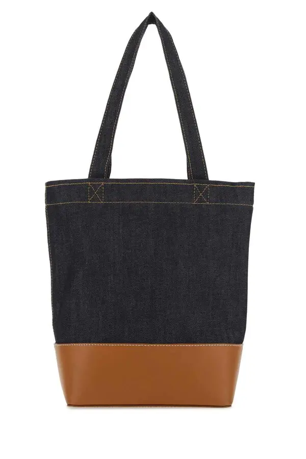 A.p.c. Two-tone Denim And Leather Axelle Shopping Bag