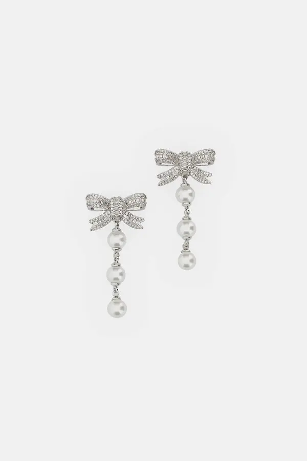 SELF-PORTRAIT Crystal Bow Pearl Droplet Earrings - Multicolor