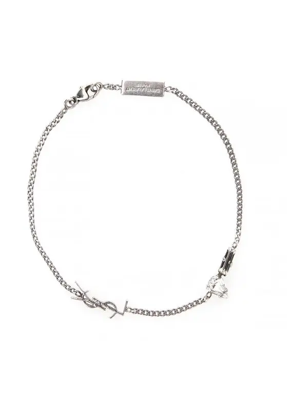 Saint Laurent Bracelet 'opyum' With Rhinestones And Charm In Silver Brass For - Multicolor