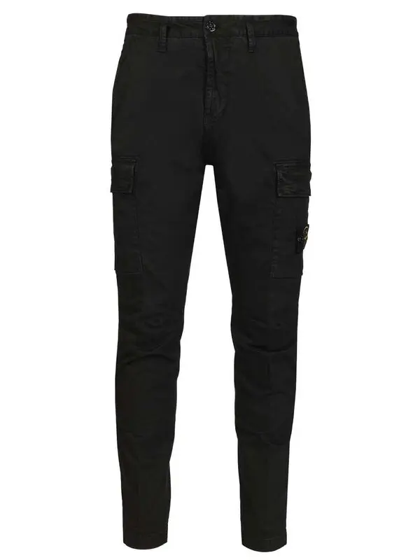 Stone Island Cargo Trousers In Broken Cotton Twill - Black