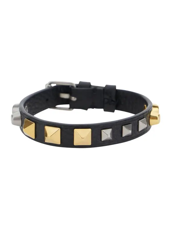 Valentino Garavani Black Bracelet With Rockstud Decoration And Adjustable Buckle Closure In Leather For - Multicolor