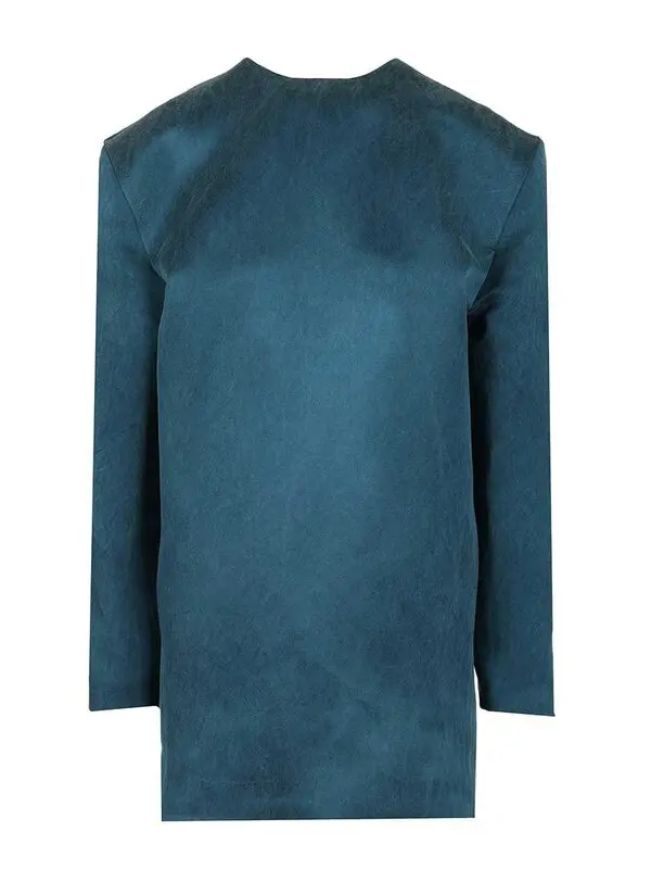 Saint Laurent Stonewashed Silk Satin Boxy Dress - Blue