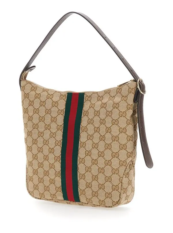 Gucci Lunetta' Beige Medium Handbag With Web Stripe In Gg Canvas For - Multicolor