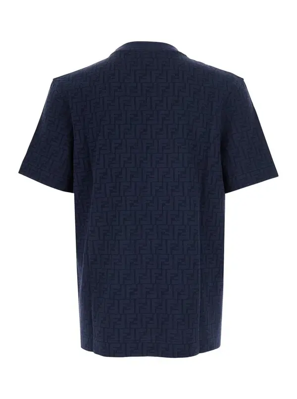Fendi Blue Crew Neck T-shirt With Ff All-over Motif In Cotton For - Multicolor