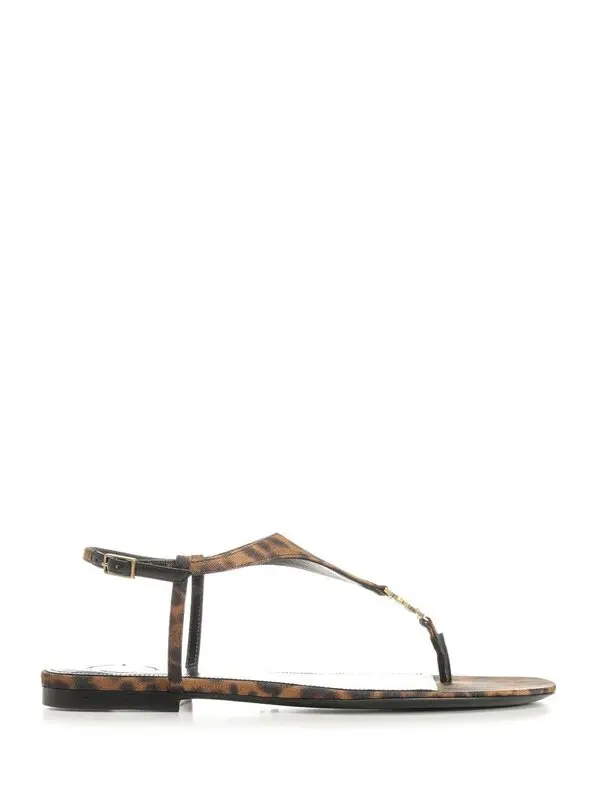 Saint Laurent Flat Leopard-print Sandals - Brown