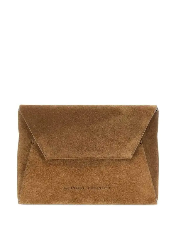 Brunello Cucinelli Suede Clutch With Jewel Decoration - Brown