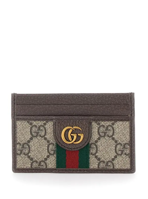 Gucci Card Holder 'ophidia' With Gg Plate In Gg Canvas And Leather Beige - Multicolor