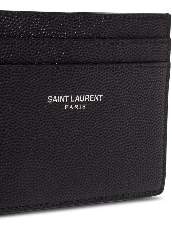 Saint Laurent Card Holder With Logo Embossed In Black Leather For