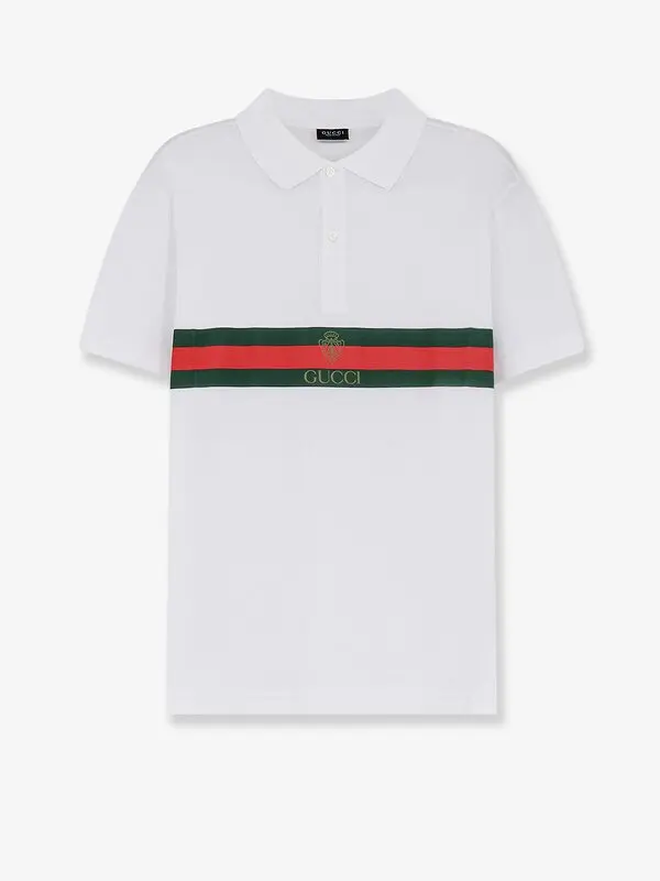 Gucci Cotton Polo Shirt With Web Print On The Front