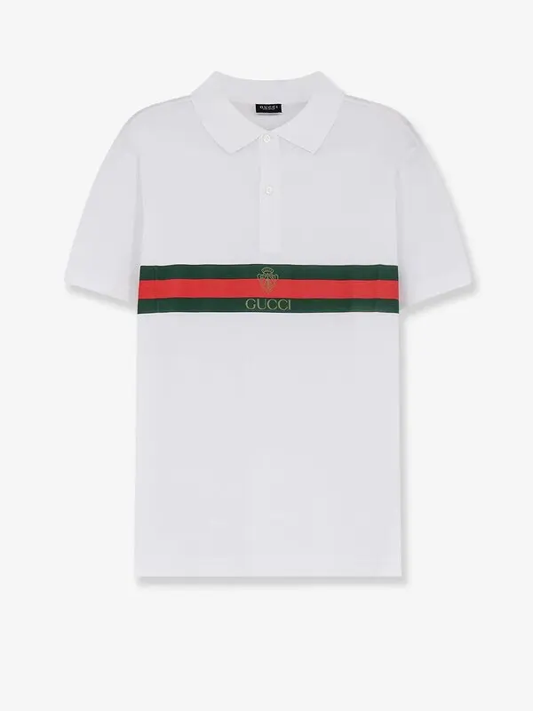 Gucci Cotton Polo Shirt With Web Print On The Front - Multicolor