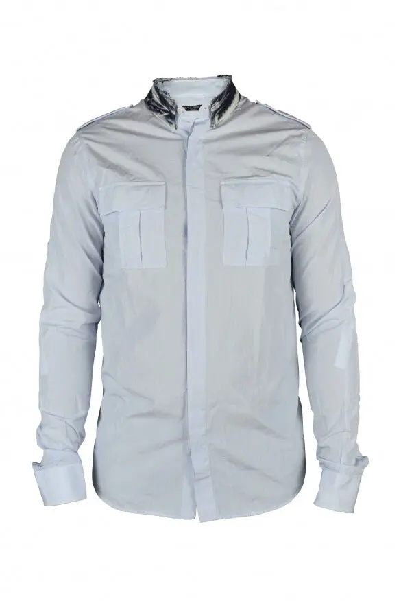 Balmain Shirt With Denim Collar - Blue