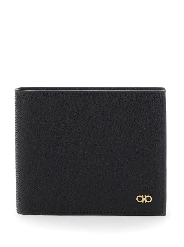 FERRAGAMO Bi-fold Wallet 'micro Gancini' With Grained Leather Logo - Black